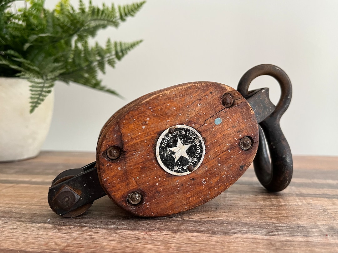 Antique Wood and Iron Pulley - Boston & Lockport Block Co - Etsy