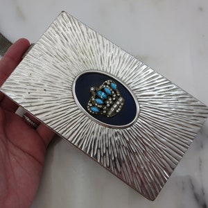 Vintage Jeweled Evans Purse - Silver Compact Purse Art Deco Wristlet ...