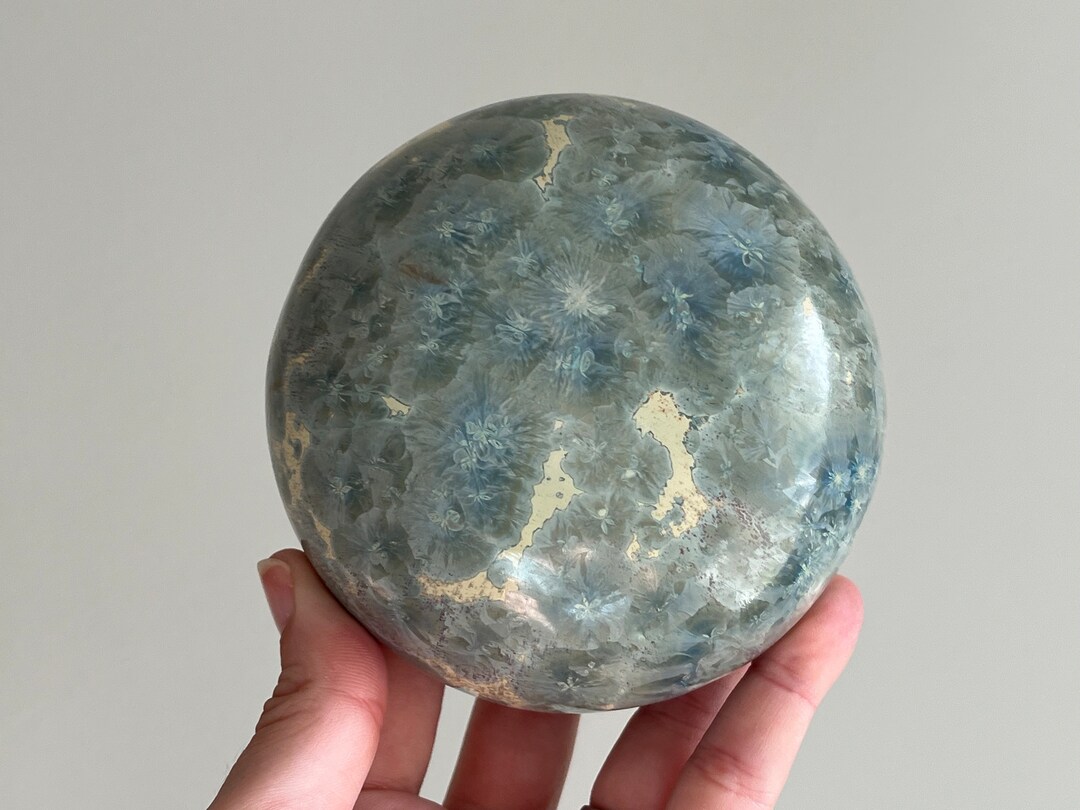 Crystalline Art Pottery Paperweight - Blue on Pale Yellow - Etsy