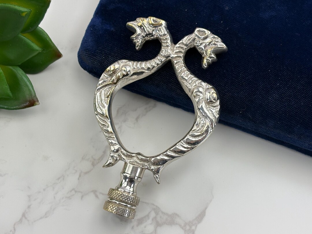 Vintage Silver Tone Lamp Finial - Stylized Sea Serpents Lampshade ...