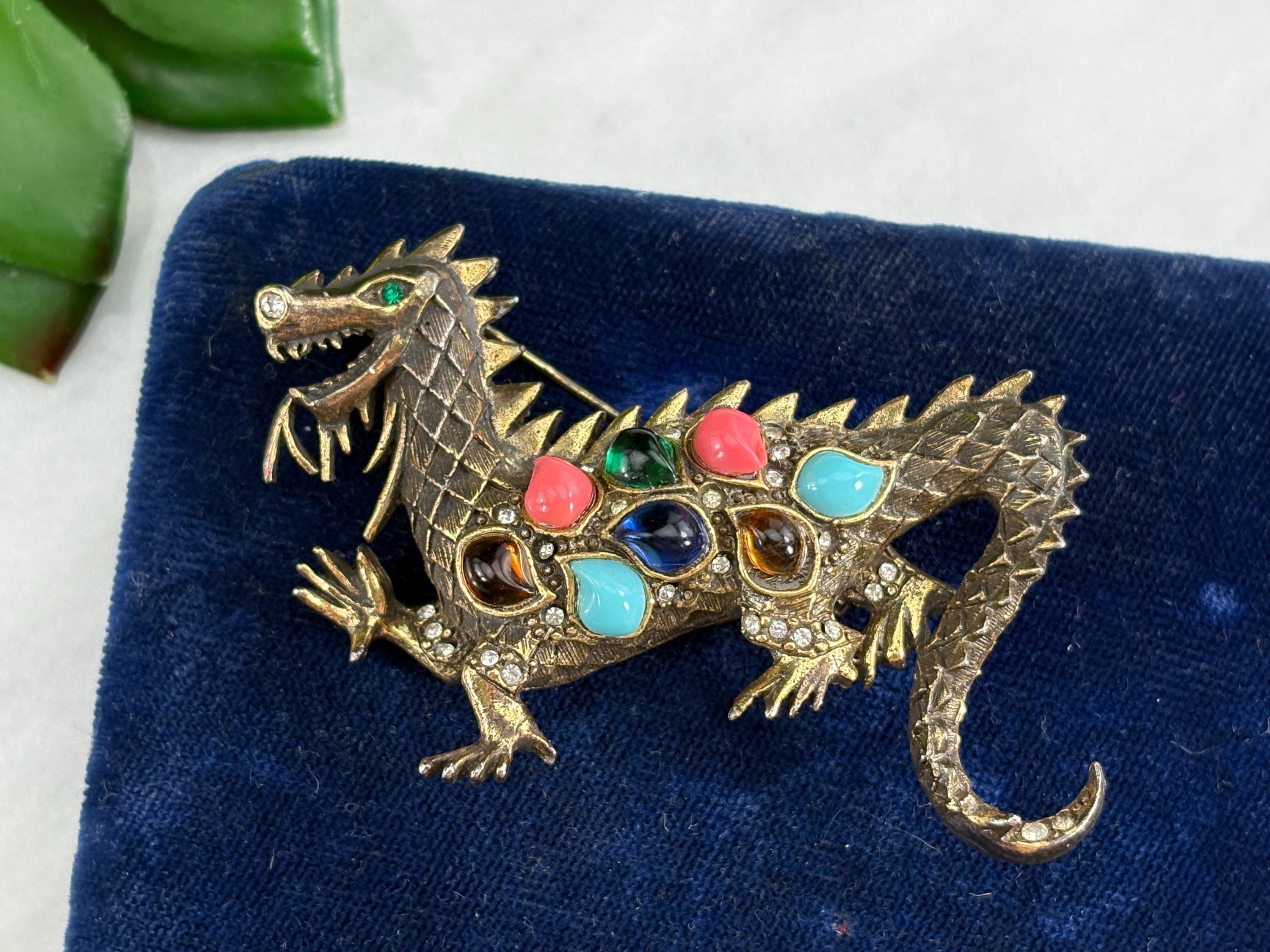 Rare 1950s La Roco Mogul Style Dragon Brooch - Gripoix Glass ...