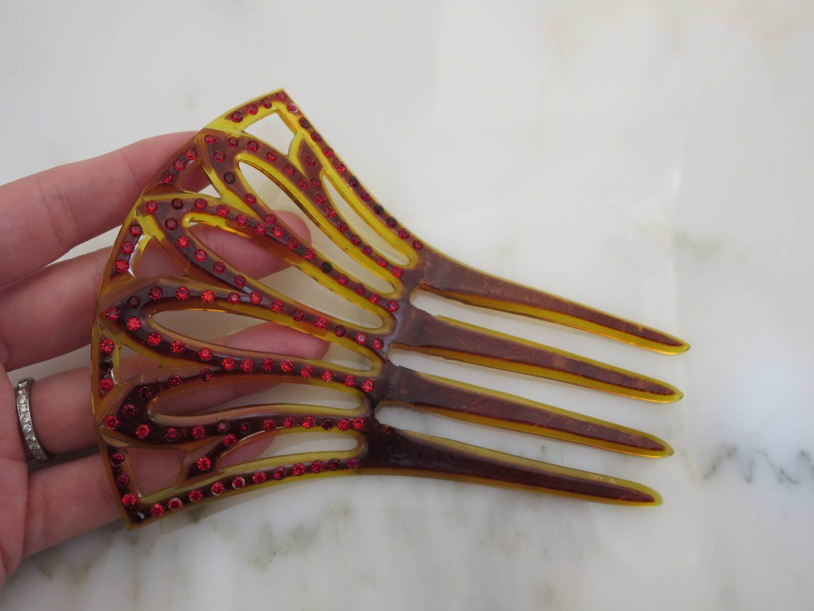 Art Nouveau Celluloid Comb Red Rhinestones Translucent Large - Etsy
