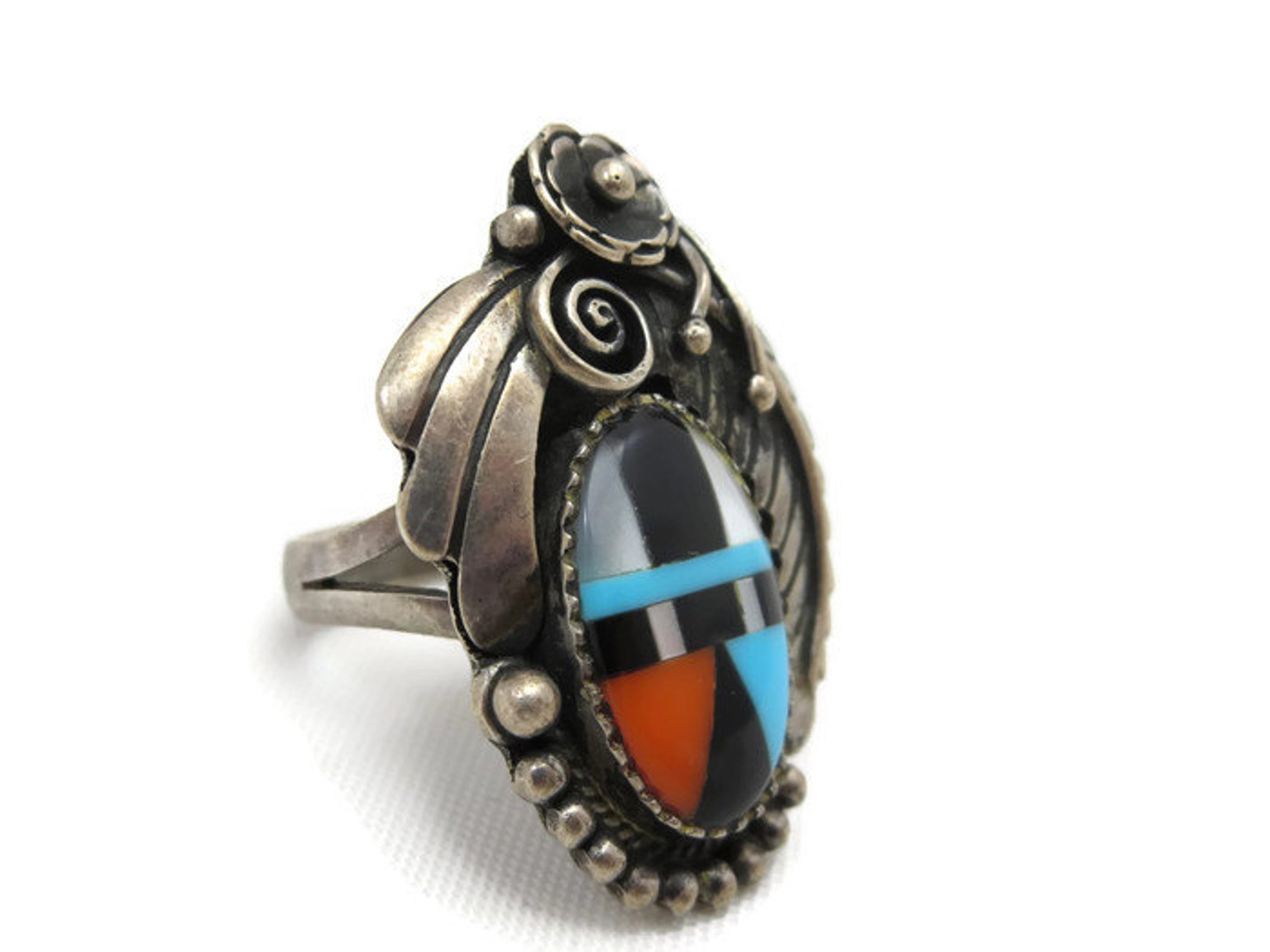 Sterling Silver Statement Ring Zuni Style Mexican Inlaid - Etsy