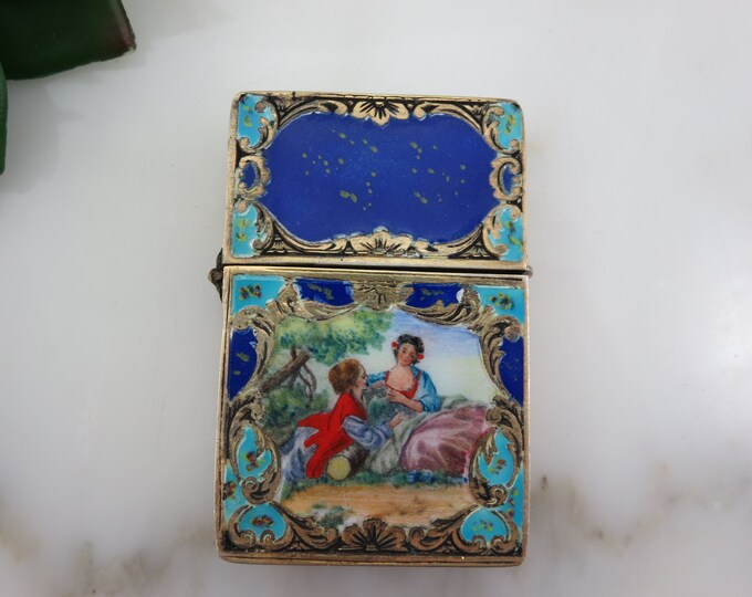 Enamel Courting Scene Lighter Case - Etched 800 Silver With Gold Finish ...