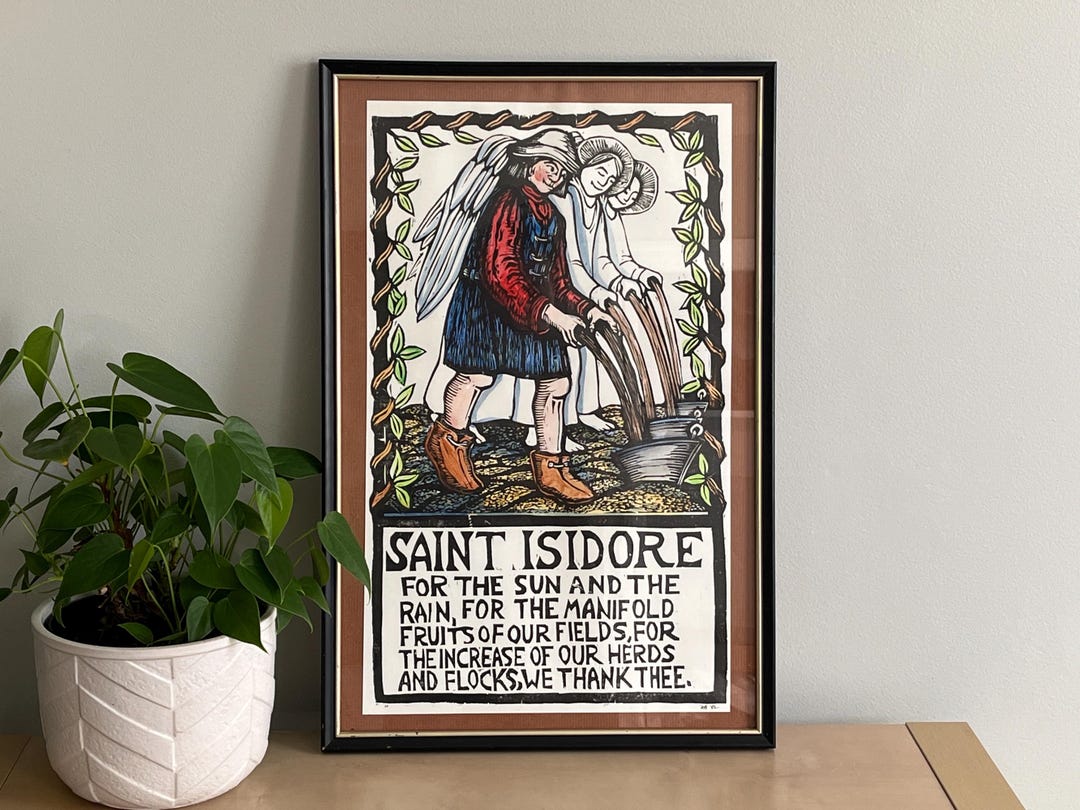 Tinted Lithograph Print of Saint Isidore by Mary Azarian - Signed ...