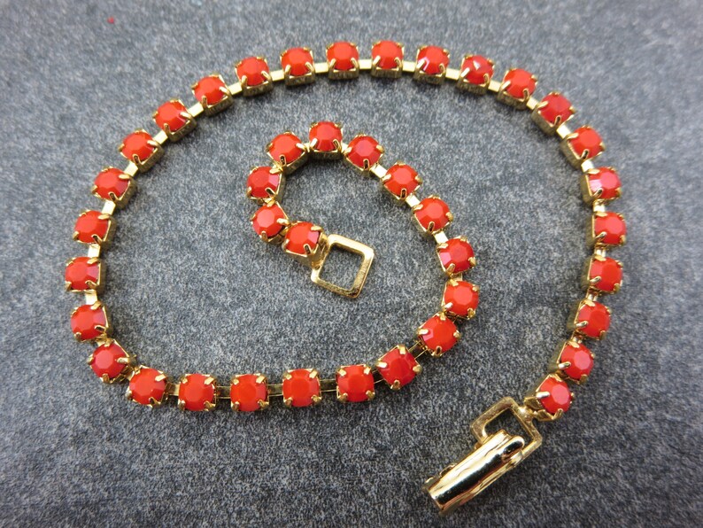 Red Rhinestone Bracelet Costume Jewelry Single Strand - Etsy