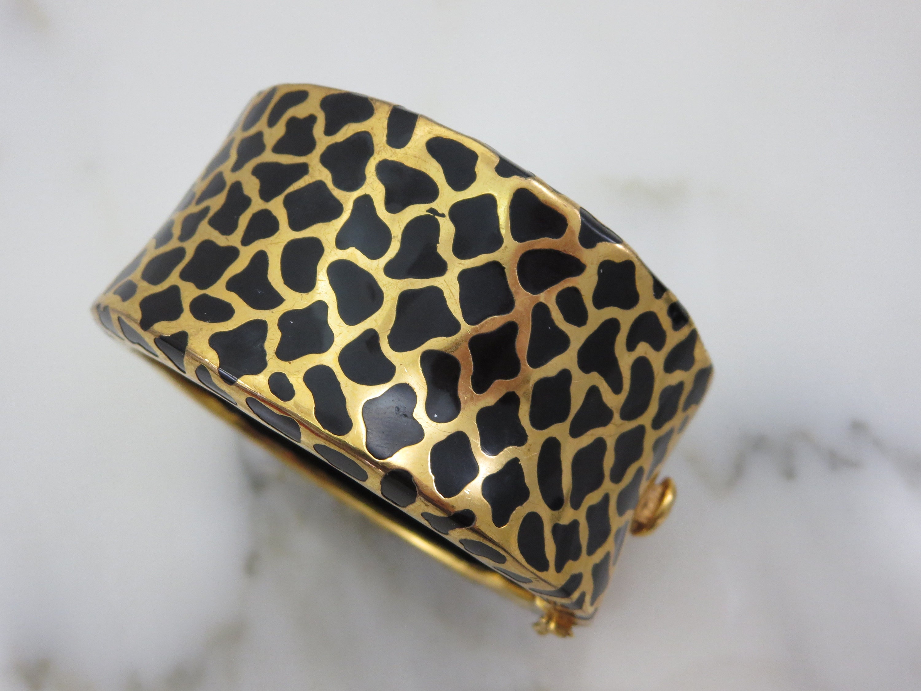 Enamel Leopard Bracelet Jaguar Animal Print Hinged Bangle | Etsy