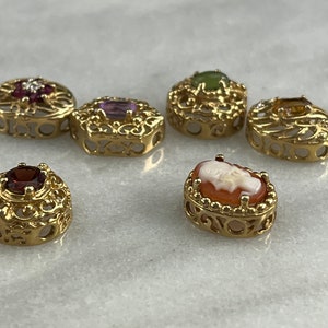 10k Gold Slide Charms for Bracelet Vintage Gemstone Slides, Diamond ...