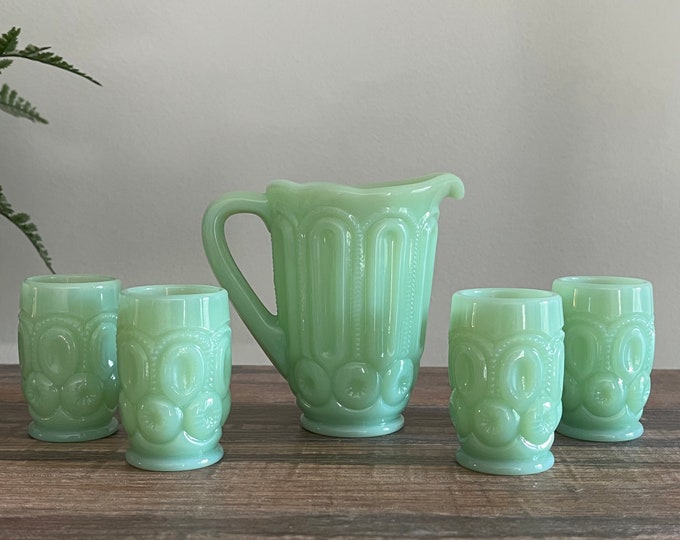 Vintage Jadeite Glass Mini Drink Set - Pitcher and Four Glasses ...