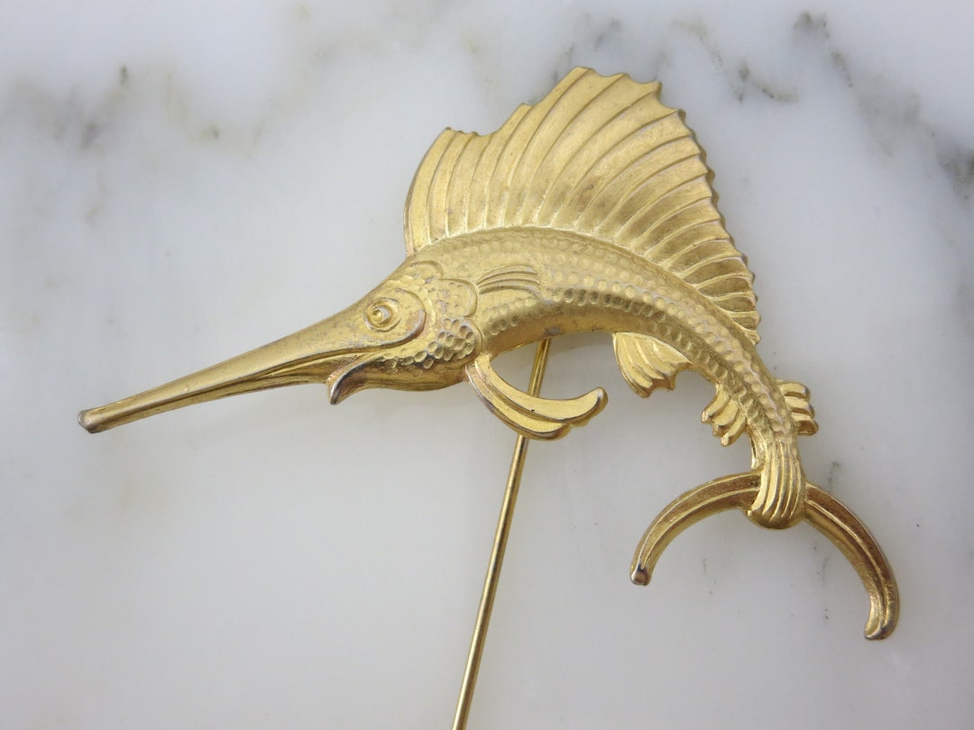 Vintage Gold Sailfish Head Stick Pin Brooch Gold Tone Costume Jewelry ...