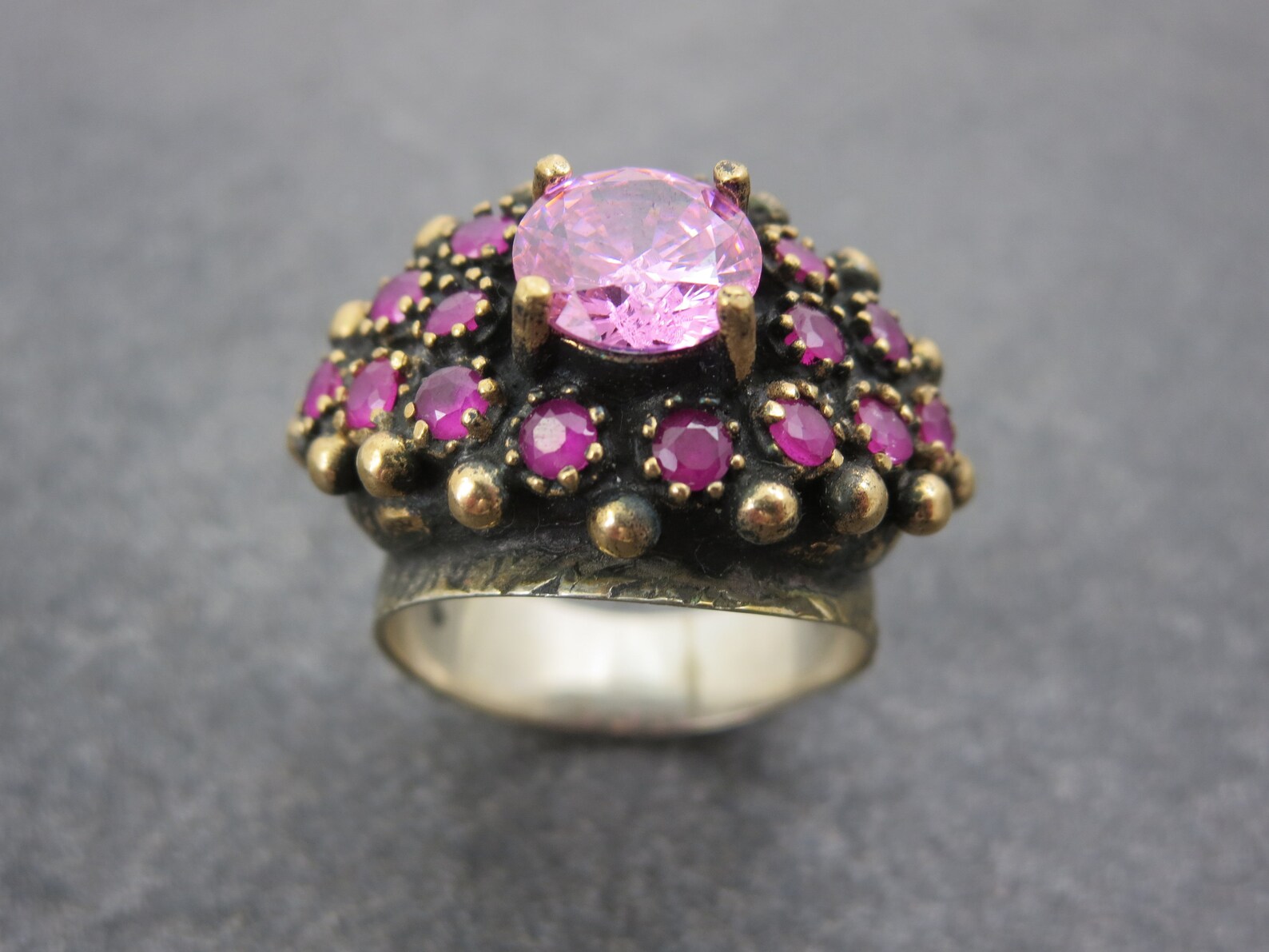 Pink Sapphire Statement Ring Genuine Sapphires With Pink CZ - Etsy