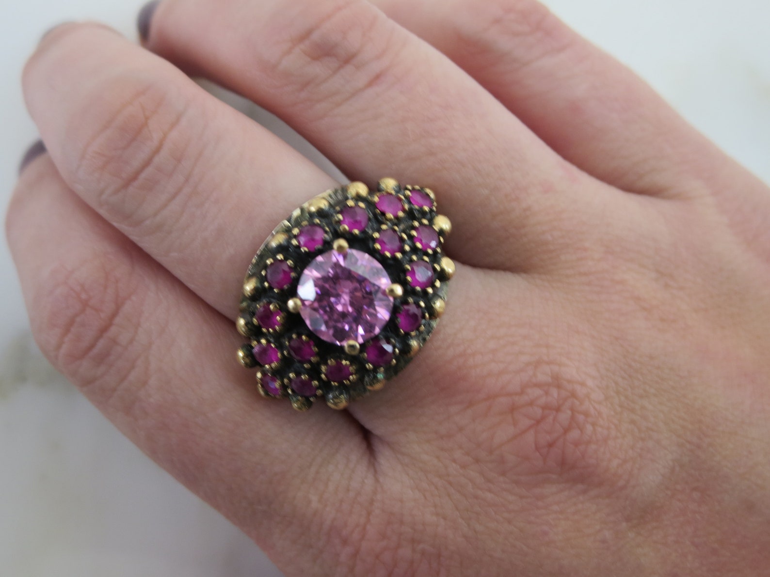 Pink Sapphire Statement Ring Genuine Sapphires With Pink CZ - Etsy