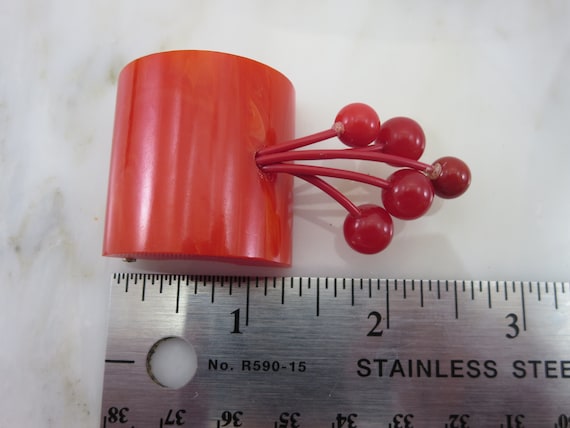 Bakelite Cherry Brooch - Red Carved Cherries Bakelite… - Gem
