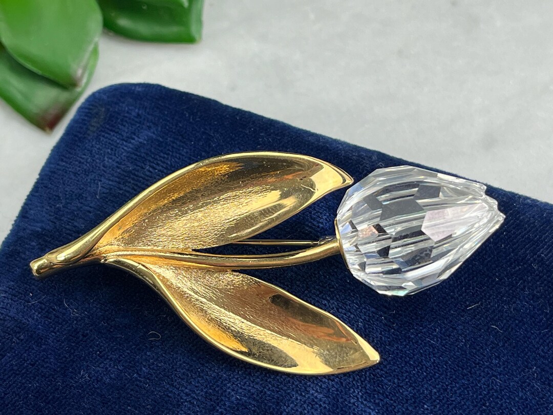 Large Swarovski Crystal Tulip Flower Brooch - Vintage Designer Costume ...