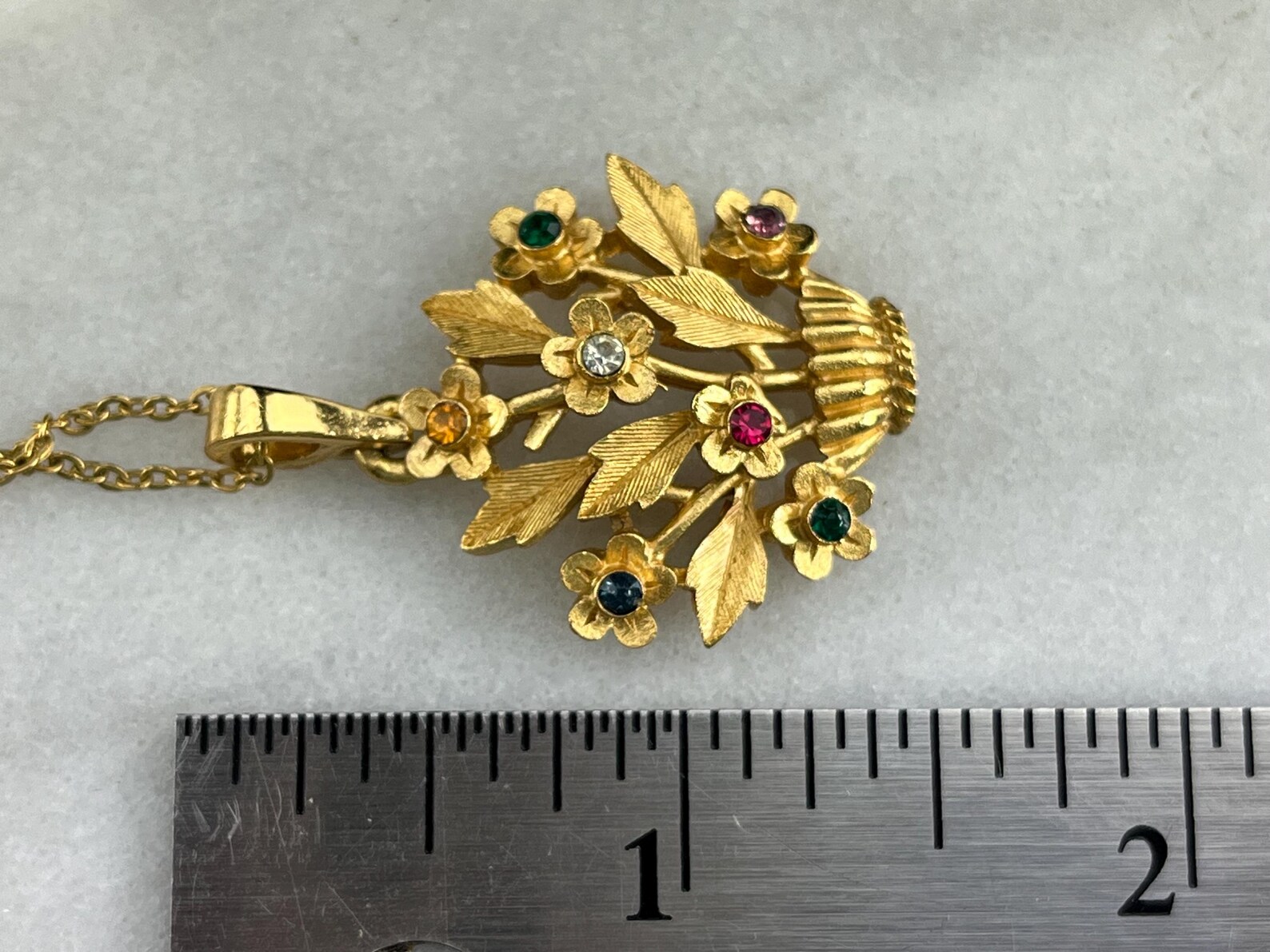Vintage Rhinestone Flower Basket Gold Tone Trifari Costume Jewelry ...