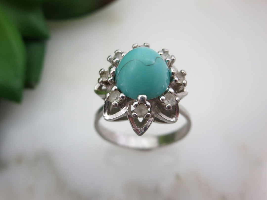 Costume Jewelry Cocktail Ring Turquoise Glass Clear - Etsy