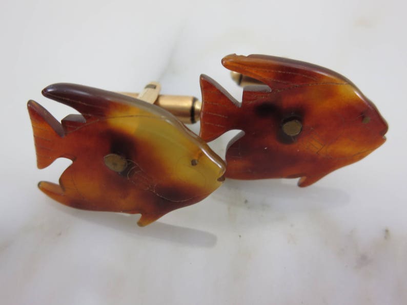 Vintage Fish Cufflinks 12k Gold Fill Mid Century Carved | Etsy