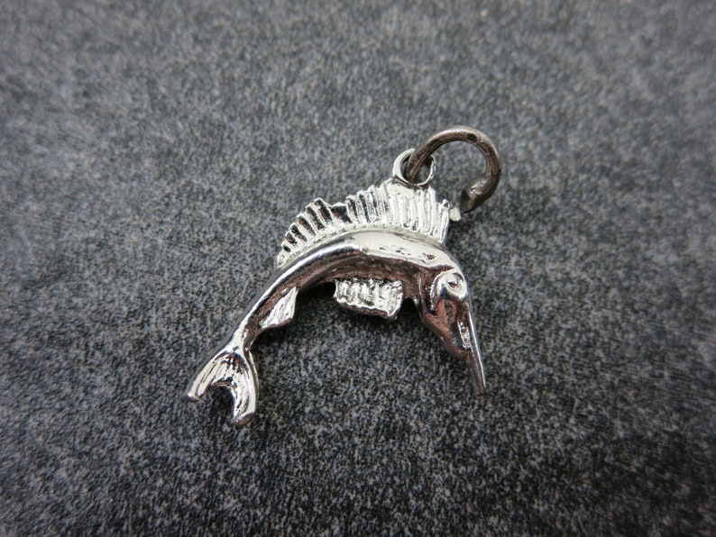 Sterling Silver Fish Charm - Swordfish or Marlin, Vintage Bracelet ...