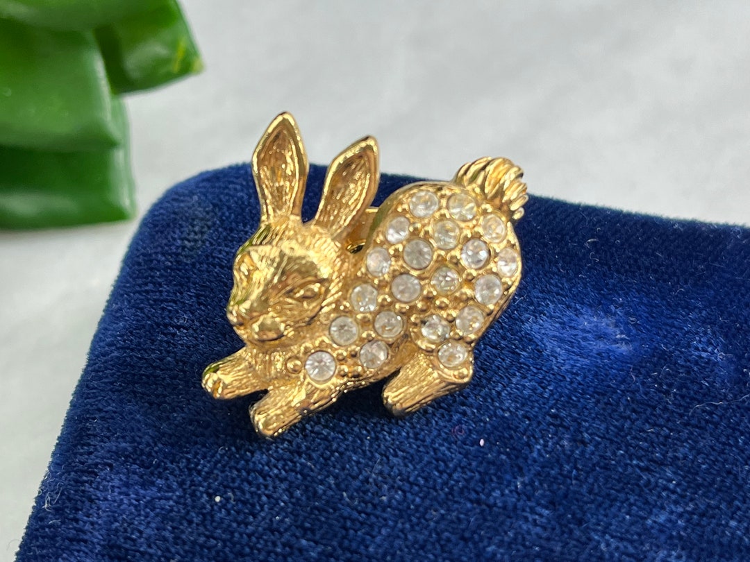 Rabbit Brooch - Easter Bunny, Clear Rhinestones, Spring Costume Jewelry ...