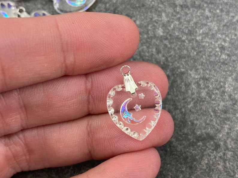 Glass Moon Heart Pendant Reverse Intaglio Pale Iridescent - Etsy