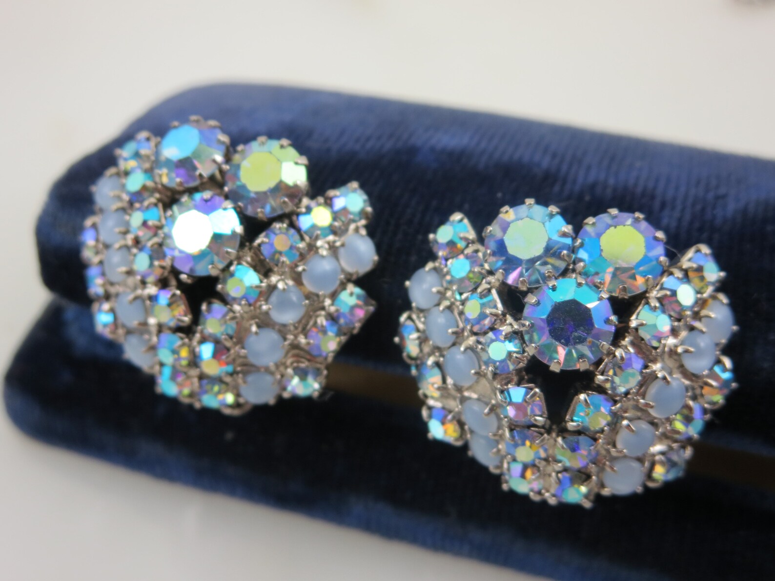 Blue Rhinestone Earrings AB Blue and Silver Tone Costume - Etsy