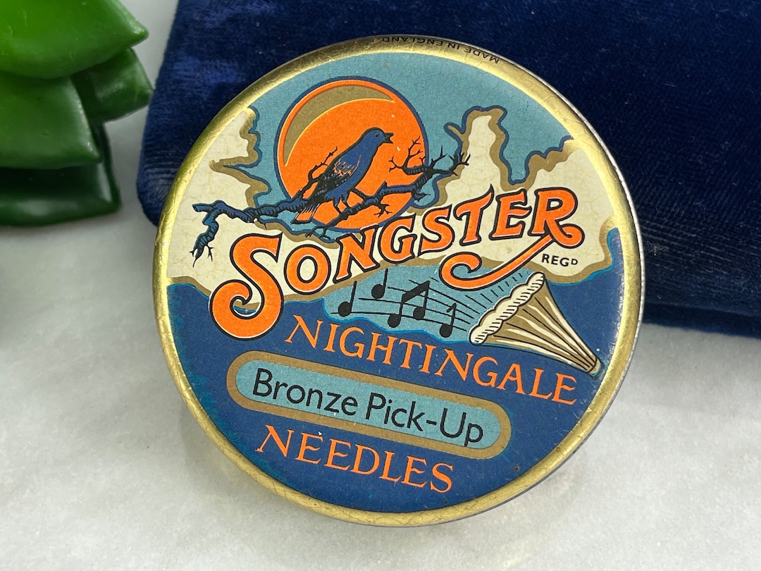 Vintage Songster Nightingale Bronze Pick-up Needles Tin Litho Box ...