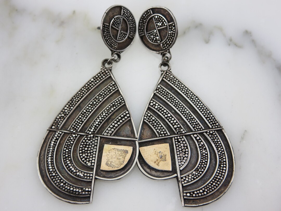 Large Silver Dangle Earrings Vintage Sterling Silver Jewelry - Etsy