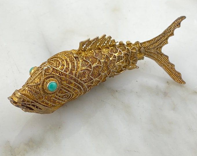 Vintage Silver Filigree Fish Pendant - Gold Wash, Articulated Koi ...