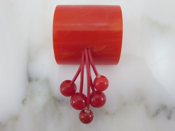 Bakelite Cherry Brooch - Red Carved Cherries Bakelite… - Gem