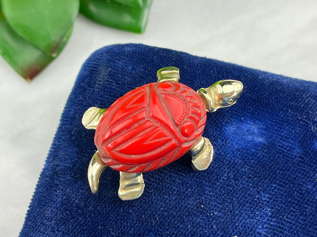 Vintage Turtle Scarab Brooch Red Plastic Brooch, Costume Jewelry - Etsy