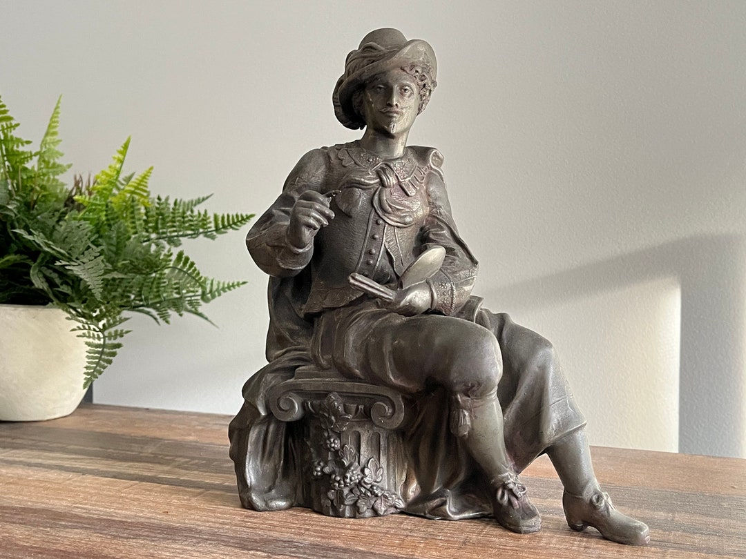 Victorian Spelter Statue Seated Painter the Artist Vintage Home Decor ...