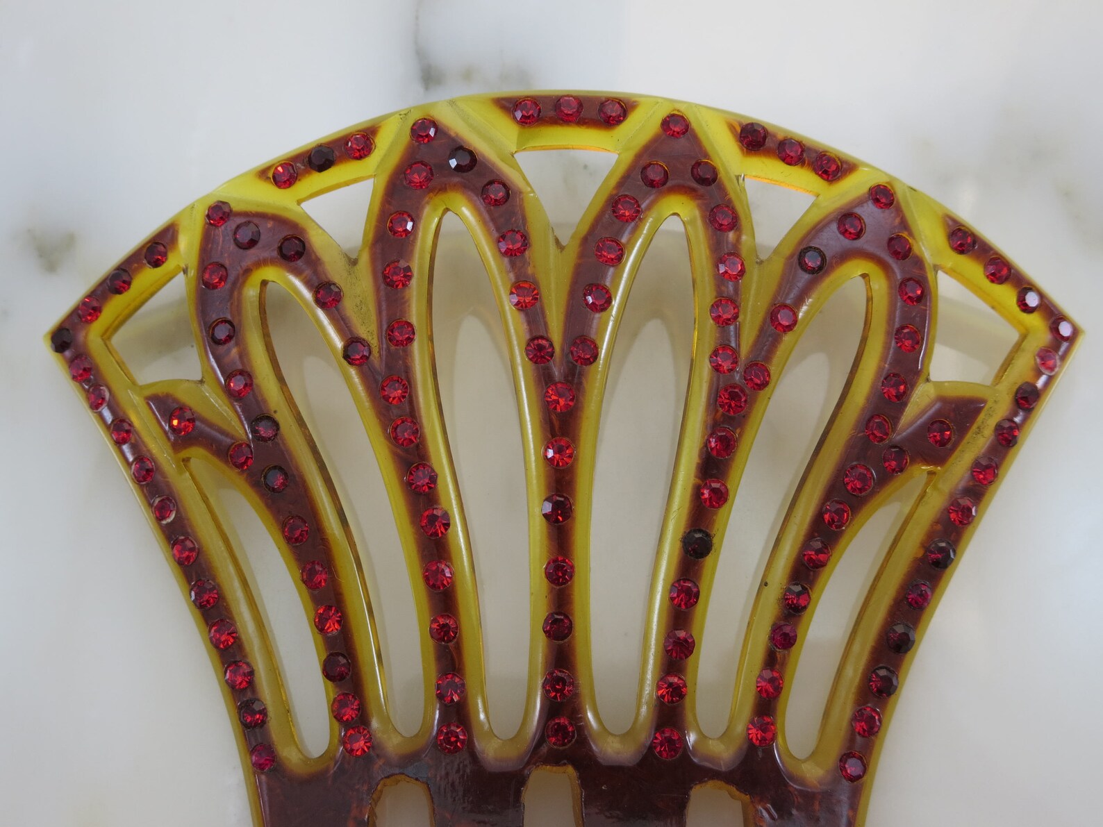 Art Nouveau Celluloid Comb Red Rhinestones Translucent Large - Etsy