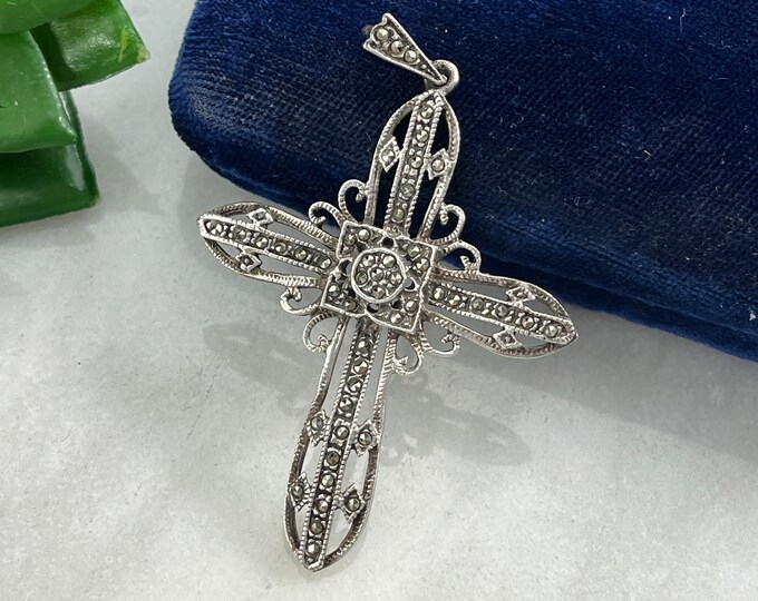 Marcasite Cross Necklace Pendant - Sterling Silver - Etsy