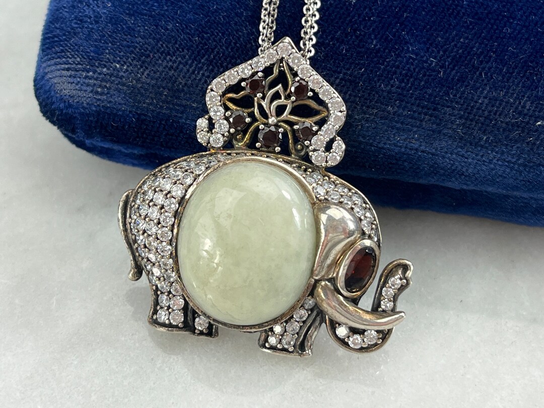 Jade Elephant Pendant - Jadeite, Garnet and Sterling Silver - Etsy