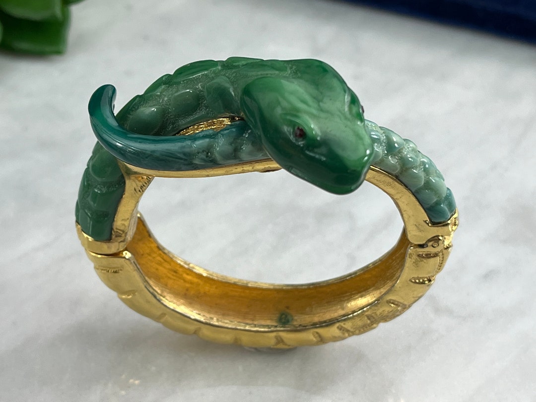 Snake Bangle Bracelet Vintage Coiled Serpent Stack Hinged Bangle ...