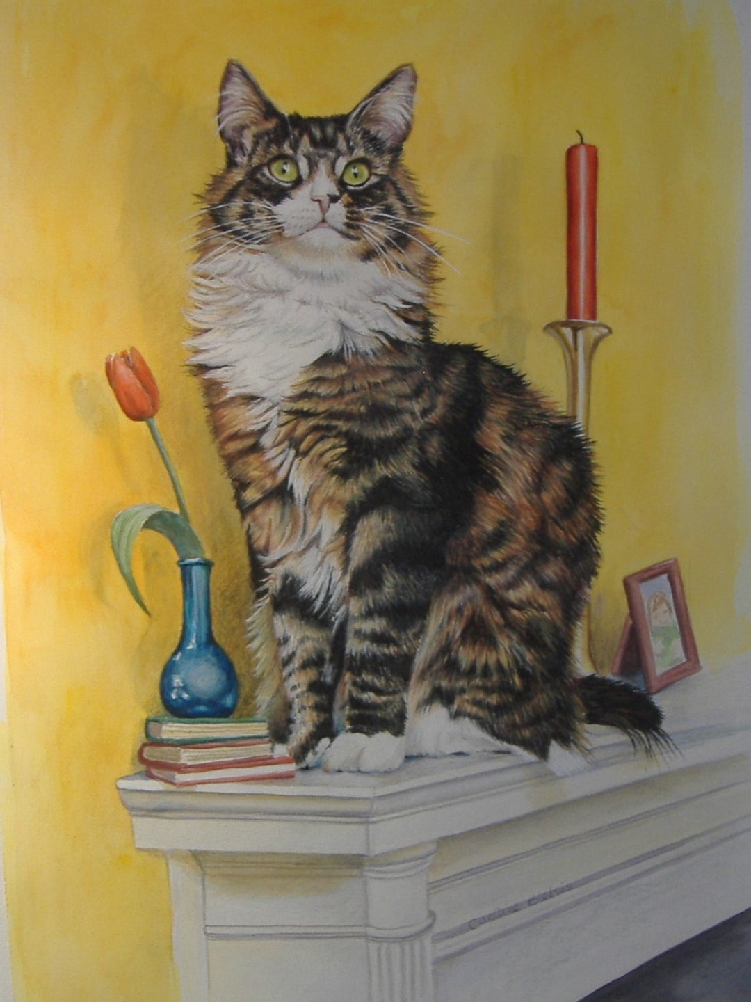 Original Painting Cat on the Mantle - Etsy