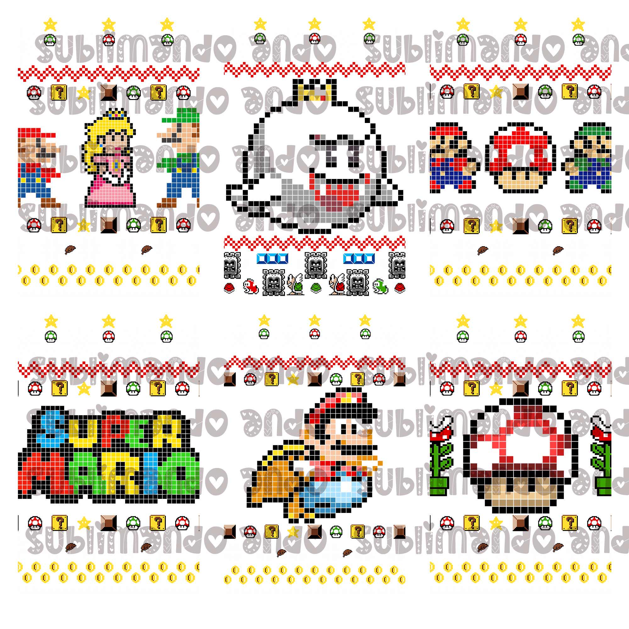 UGLY CHRISTMAS Sweater Mario Pixel Characters DTF Templates Dtf Ugly ...