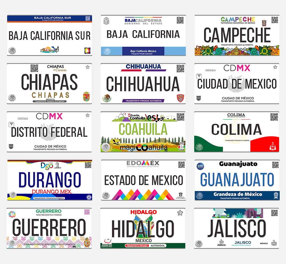 Mexico License Plates 64 Templates States of the Mexican Republic, With ...