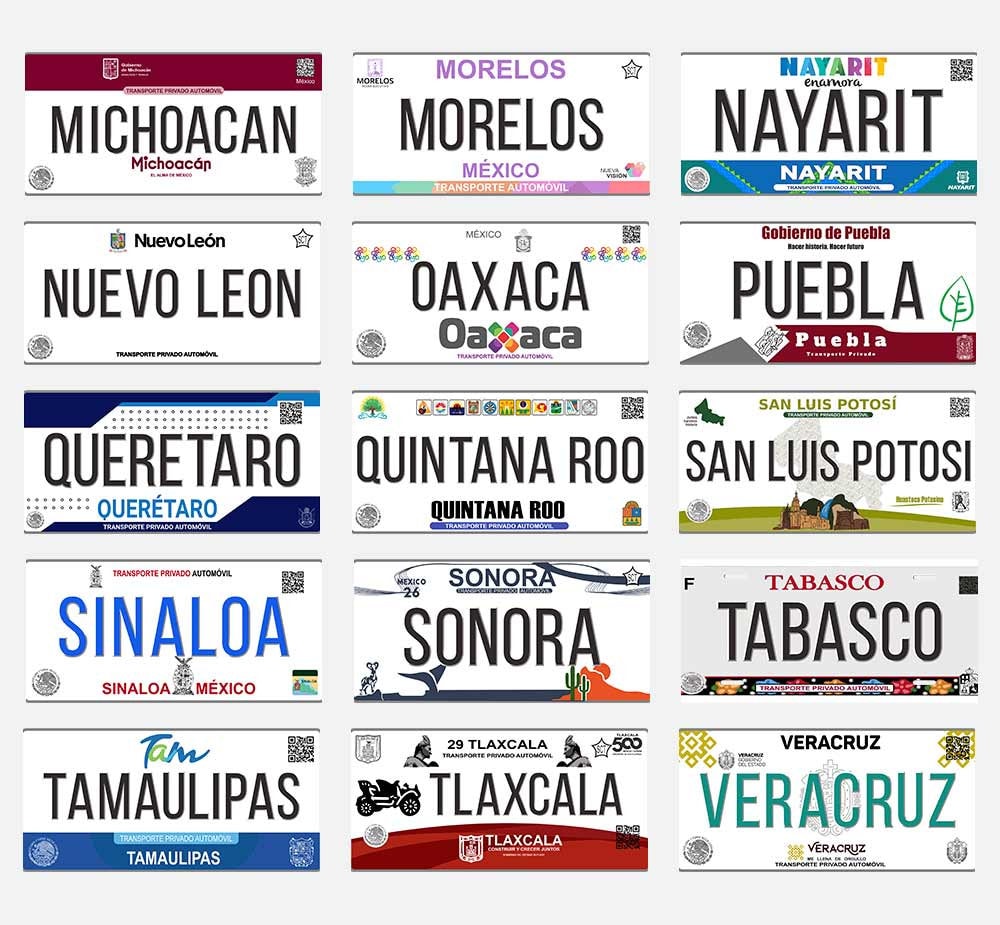 Mexico License Plates 64 Templates States of the Mexican Republic, With ...