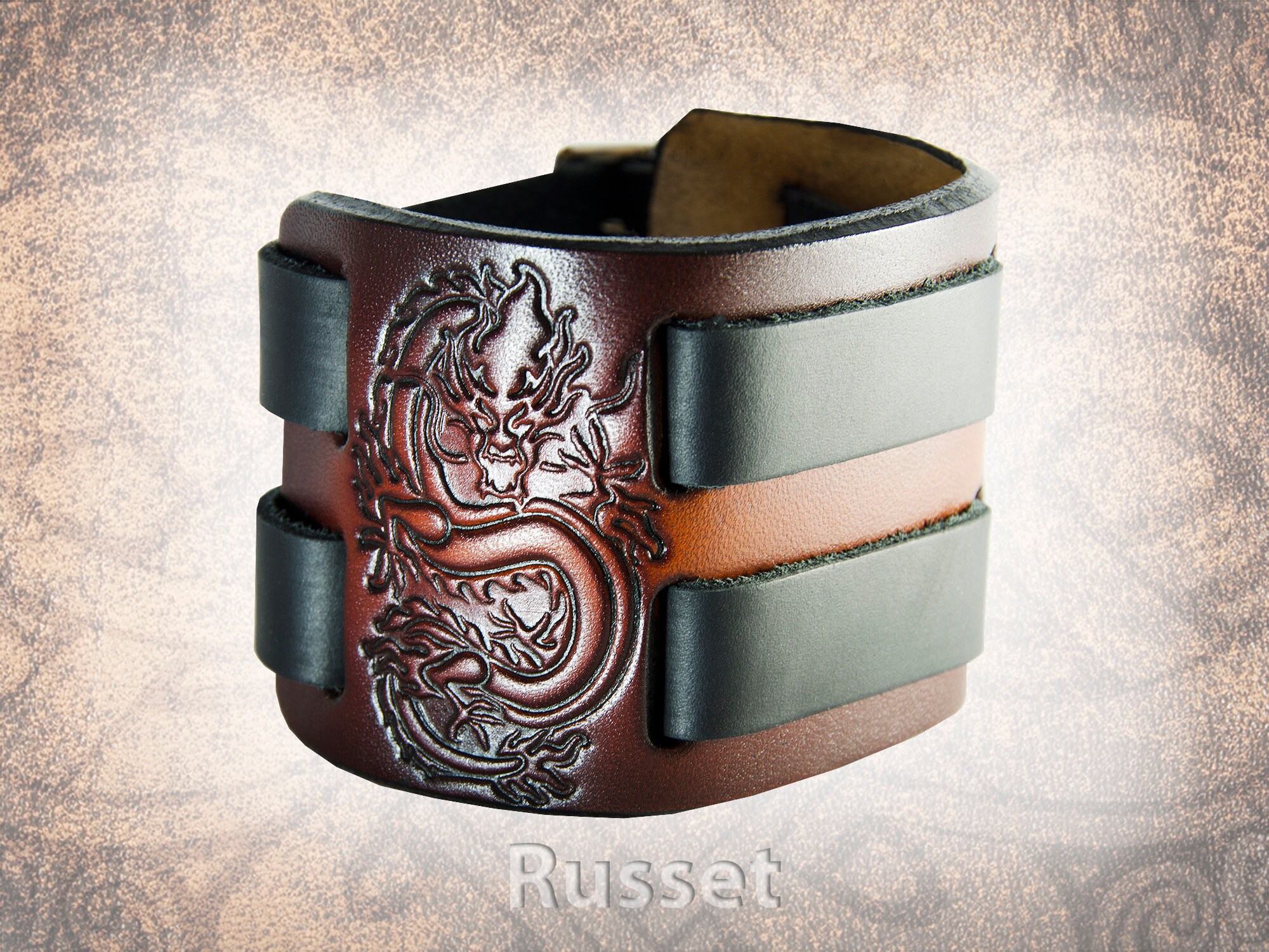 Oriental Dragon Cuff Handmade Solid Leather Full-grain - Etsy