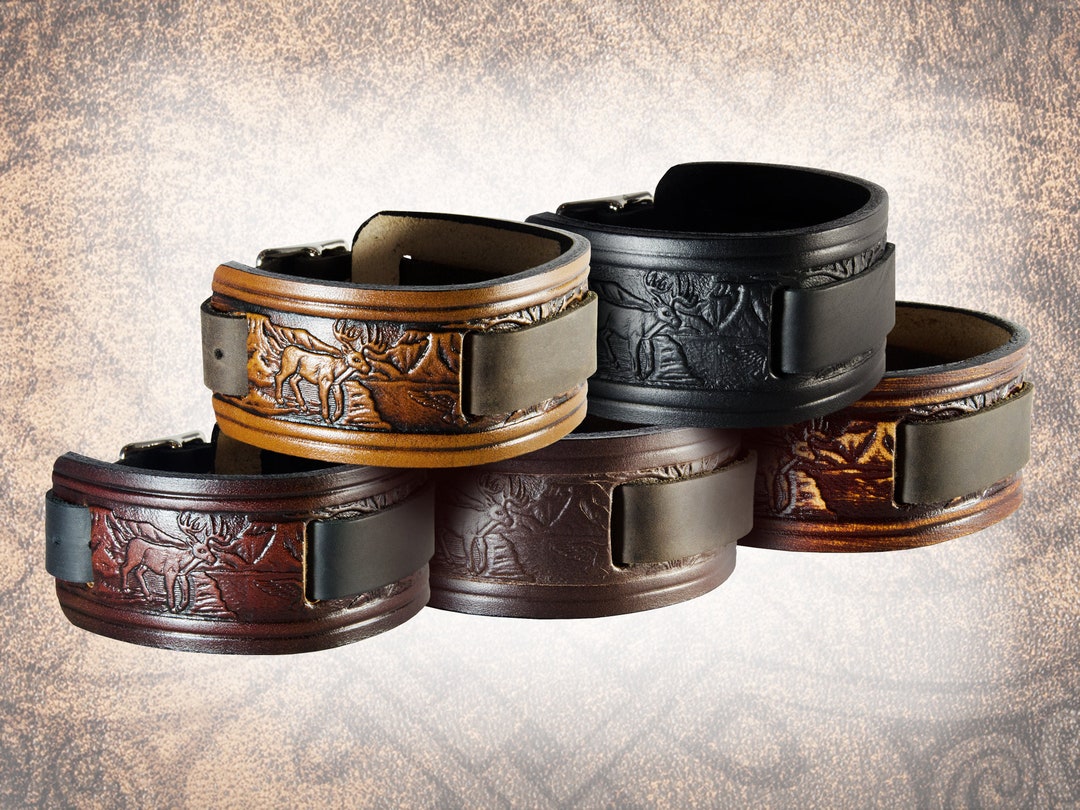 Handmade Leather Watch Cuff - Woodland - Solid Full Grain Italian ...