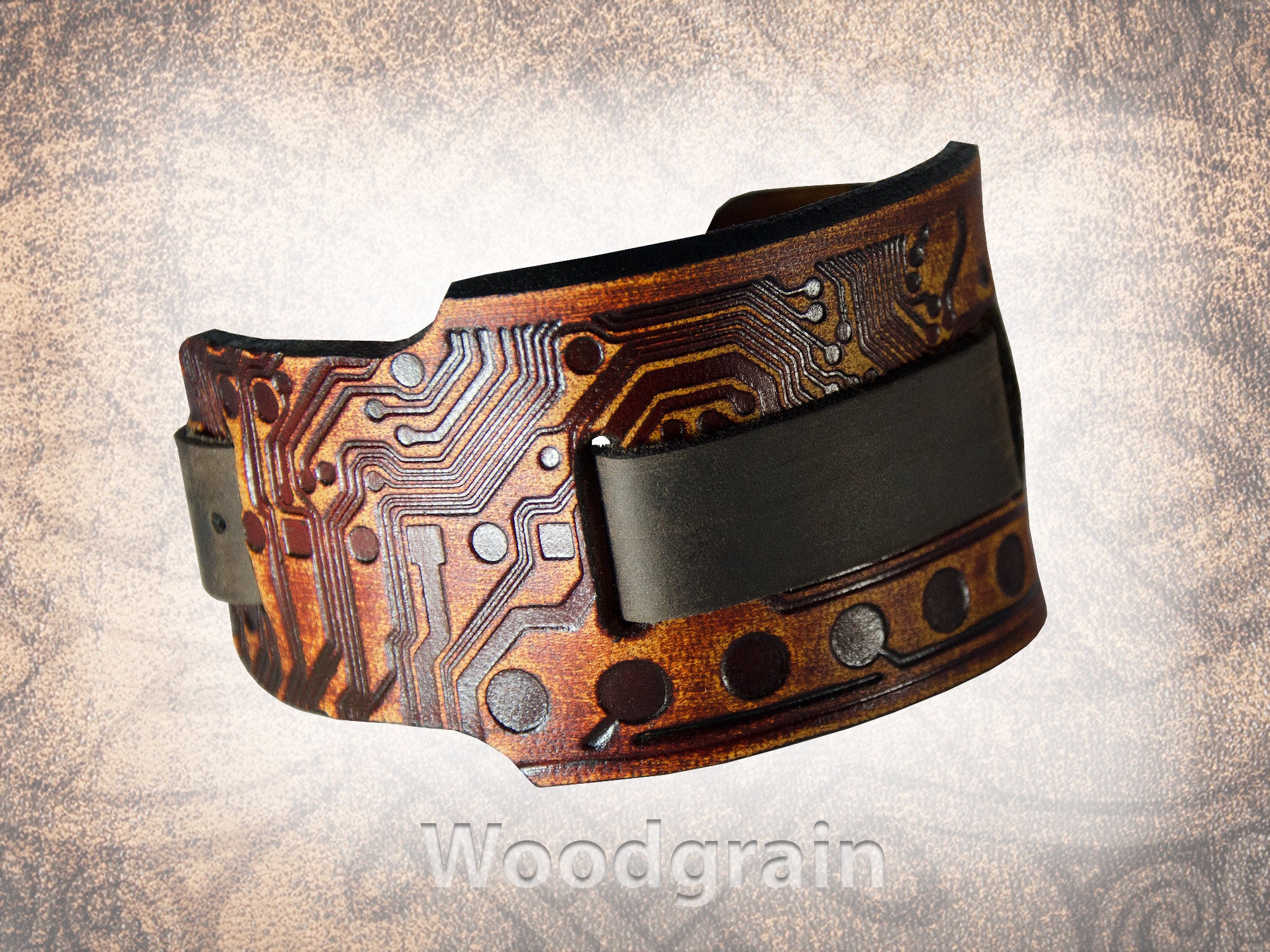 Handmade Leather Watch Cuff Wide Circuit Solid Full Grain | Etsy