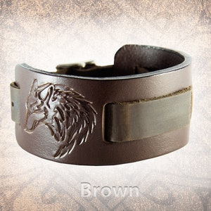 Handmade Leather Watch Cuff - Wolf Head - Solid Full Grain Italian ...