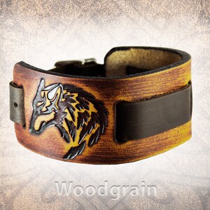 Handmade Leather Watch Cuff - Wolf Head - Solid Full Grain Italian ...