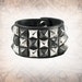 Pyramid Studded Leather Cuff - 3 Row - Handmade Steel Black Solid Full ...