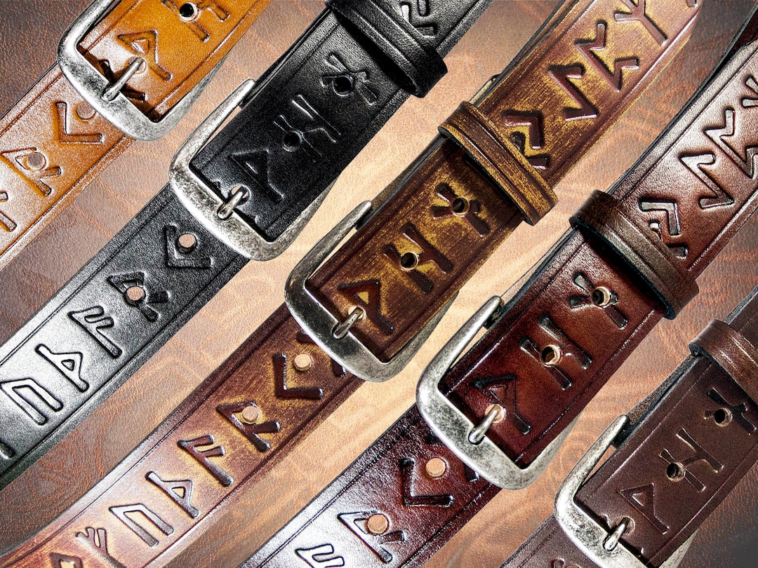 Handmade Leather Belt - Runic (1.5") - Handcrafted Solid Full Grain ...
