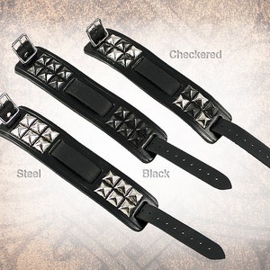 Handmade Studded Leather Watch Cuff - Pyramid Stud - Solid Full Grain ...
