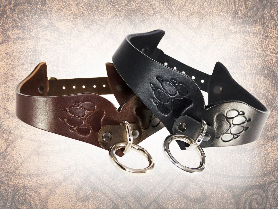 Wolf Paw Heart-shaped Handmade Leather Collar, Puppy Slave Collar, Kink ...