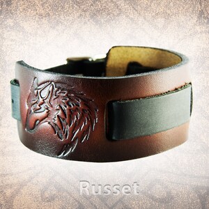 Handmade Leather Watch Cuff - Wolf Head - Solid Full Grain Italian ...