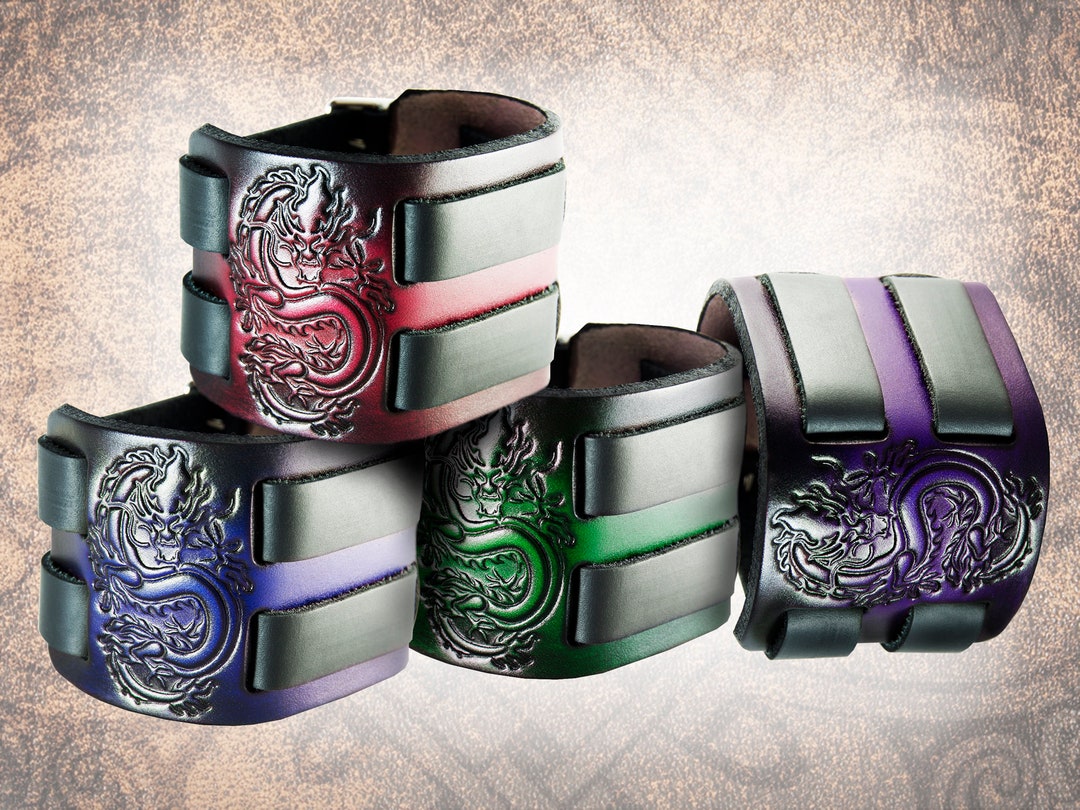 Oriental Dragon Cuff - Handmade Solid Leather Full-grain Italian ...